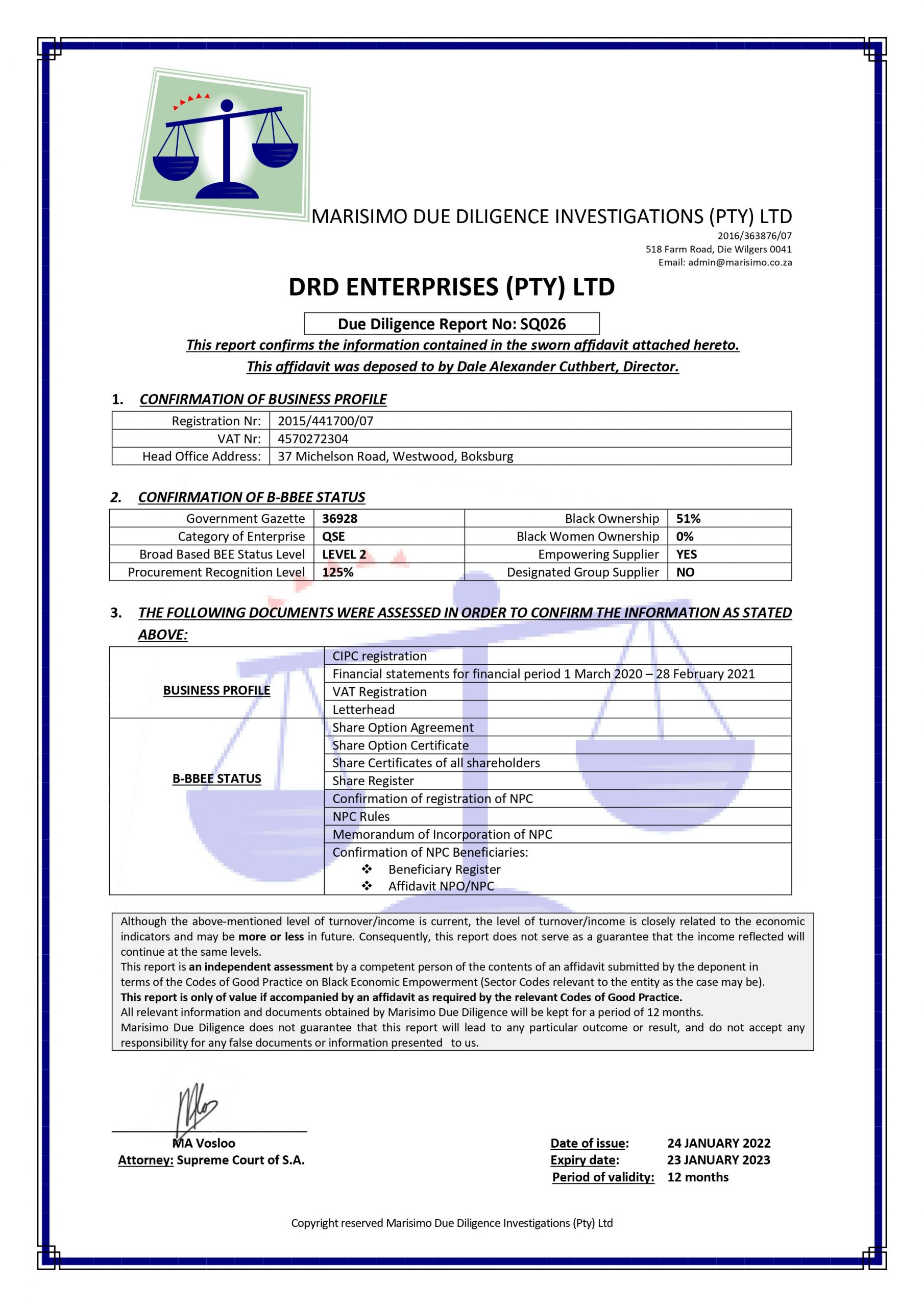 BEE Status | DRD Enterprises